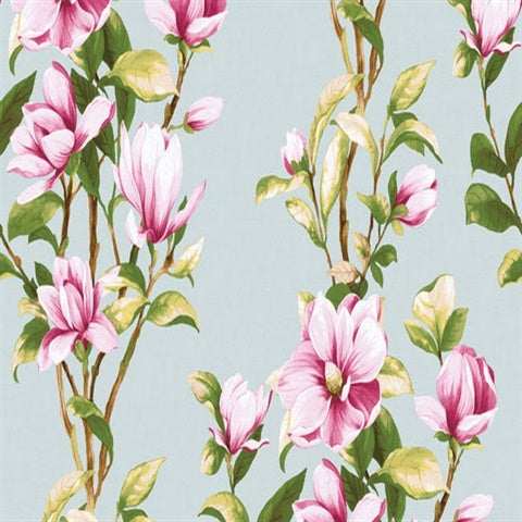 Tobago Blue and Pink Floral Wallpaper TR20902